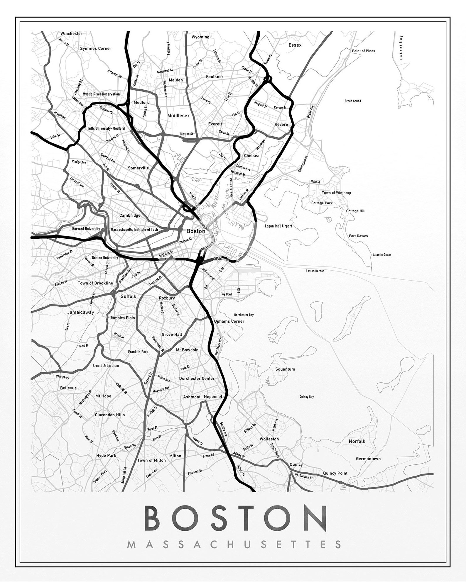 Boston Map Print Boston Map Poster City Map Print Boston | Etsy
