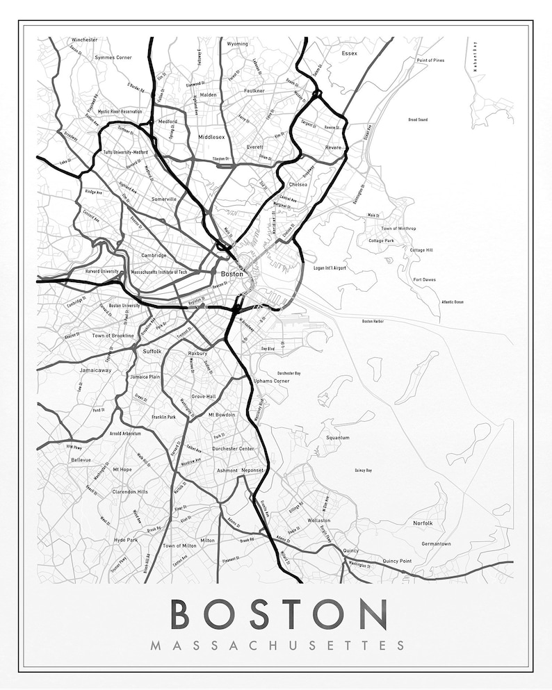 Boston Map Print Boston Map Poster City Map Print Boston | Etsy