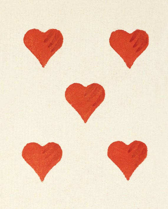 Five of Hearts Gift for Her Heart Print Heart Art Playing | Etsy