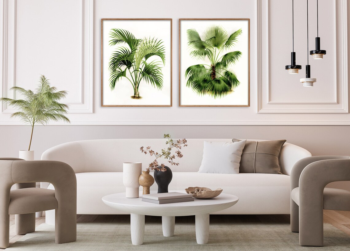 Palm Leaf Botanical Art Set | Palm Fronds | Palm Leaf Print | Palm Wall ...
