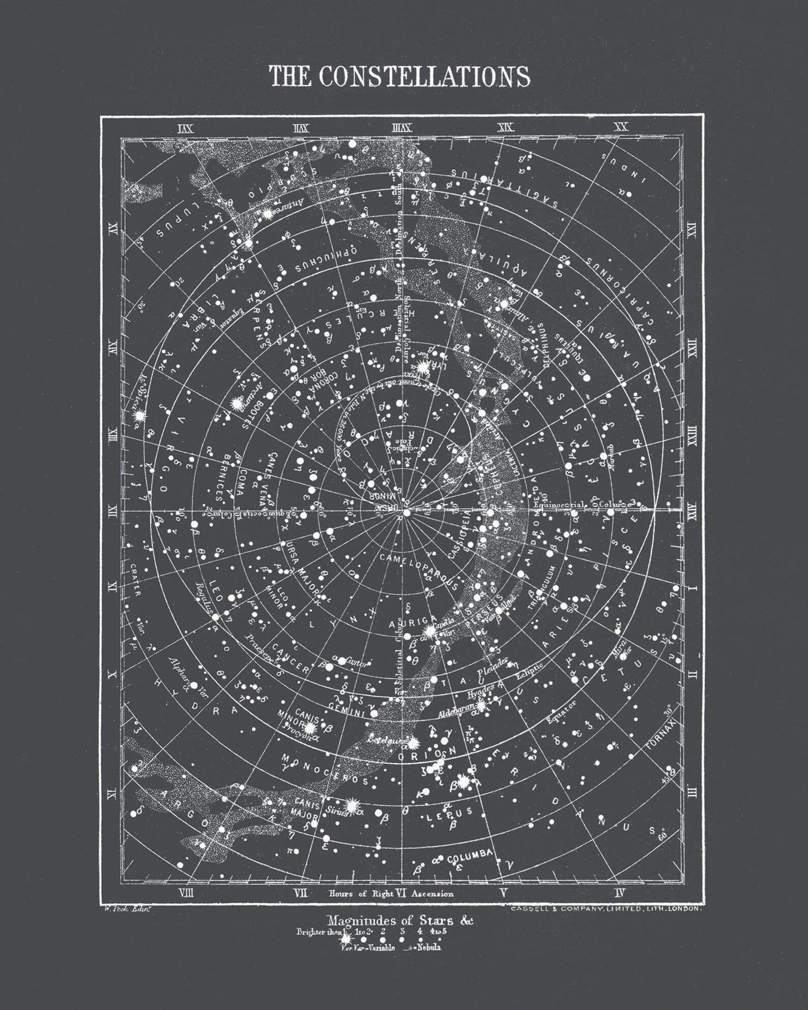 Star Map Print With Constellations: Vintage Astronomy Celestial Map of ...