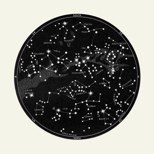 Black Constellation Print, Black Star Chart, Cosmos Print, Circular Art ...