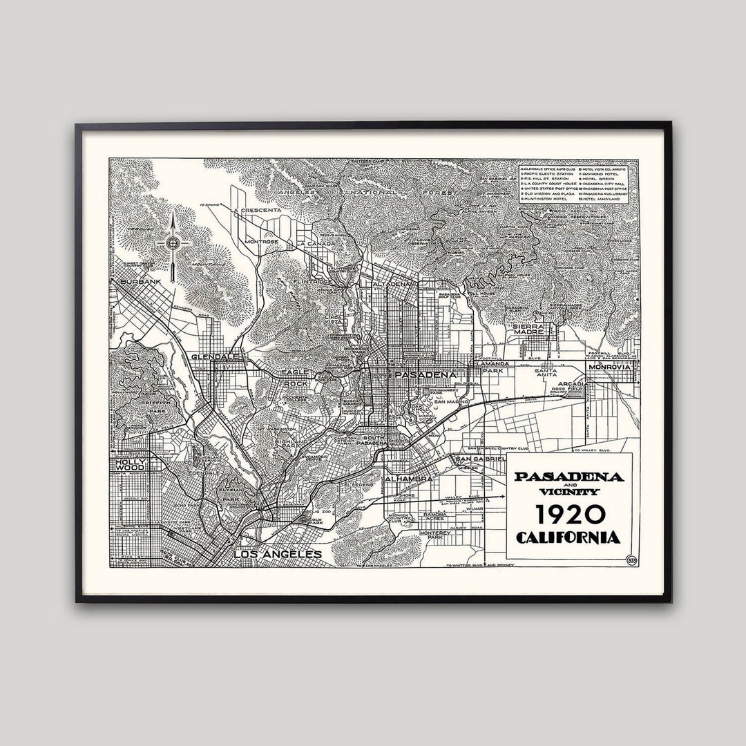 Pasadena California Map Print, Retro Travel Poster, California Poster ...