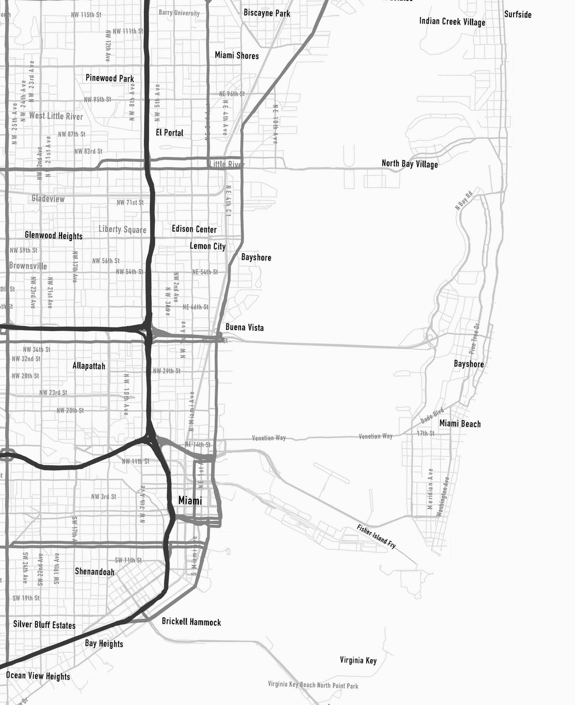 Miami Map Print Miami Map Poster City Map Print Miami Map - Etsy