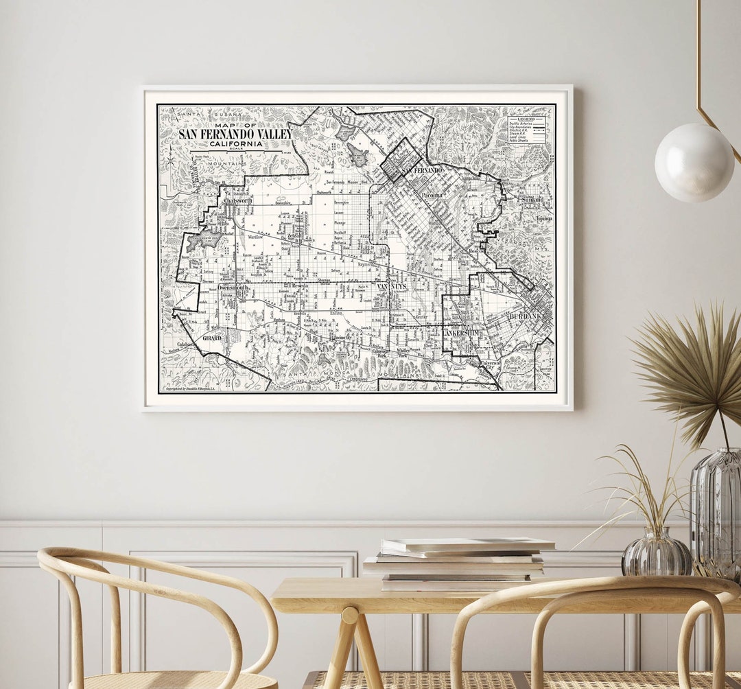San Fernando Valley Map Print, North Hollywood, Burbank, Van Nuys, Los ...