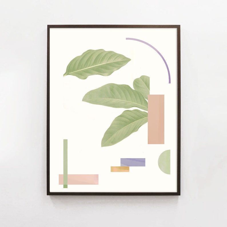 Pastel Botanical Collage Print With Abstract Geometric Shapes, Art Deco ...