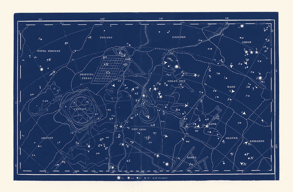 Large Nautical Star Map Nautical With Southern Hemisphere | Etsy