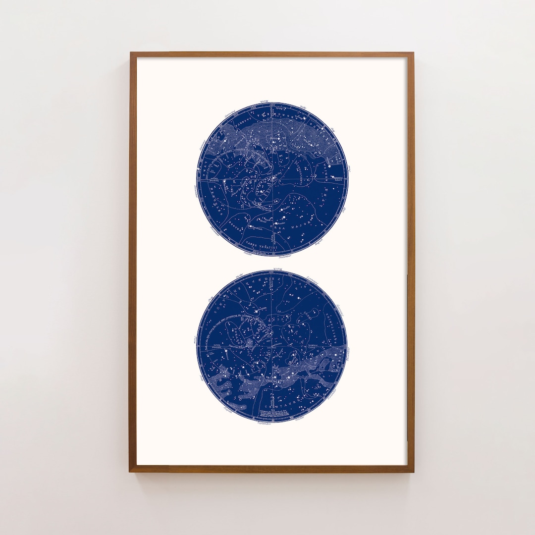 Northern and Southern Constellation Map, Vertical or Horizontal, Star ...