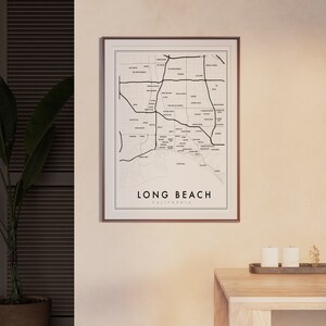 Long Beach Map Print,modern Minimal City Map,black and White Wall Art ...
