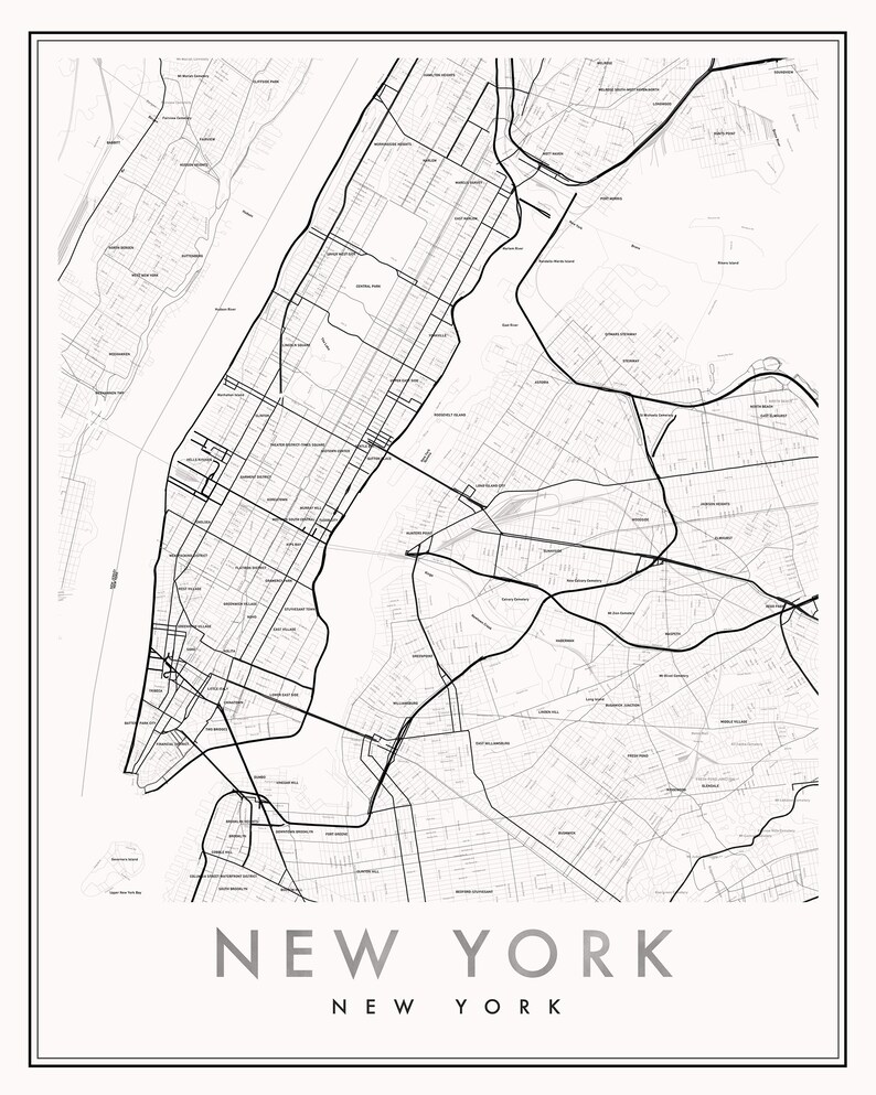 New York Map Print New York Map Poster City Map Print New | Etsy
