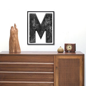 Letter M Print, Industrial Distressed Black, Antique Letter Print ...
