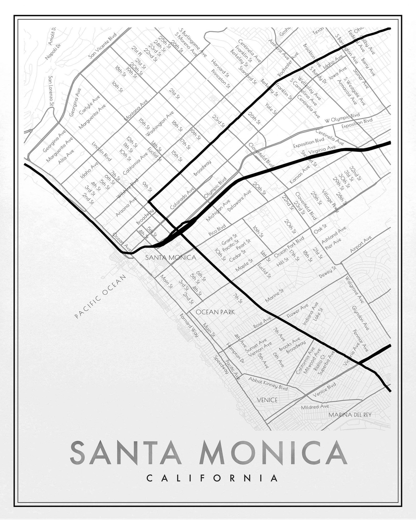 Santa Monica Map Print California Map Los Angeles Map | Etsy