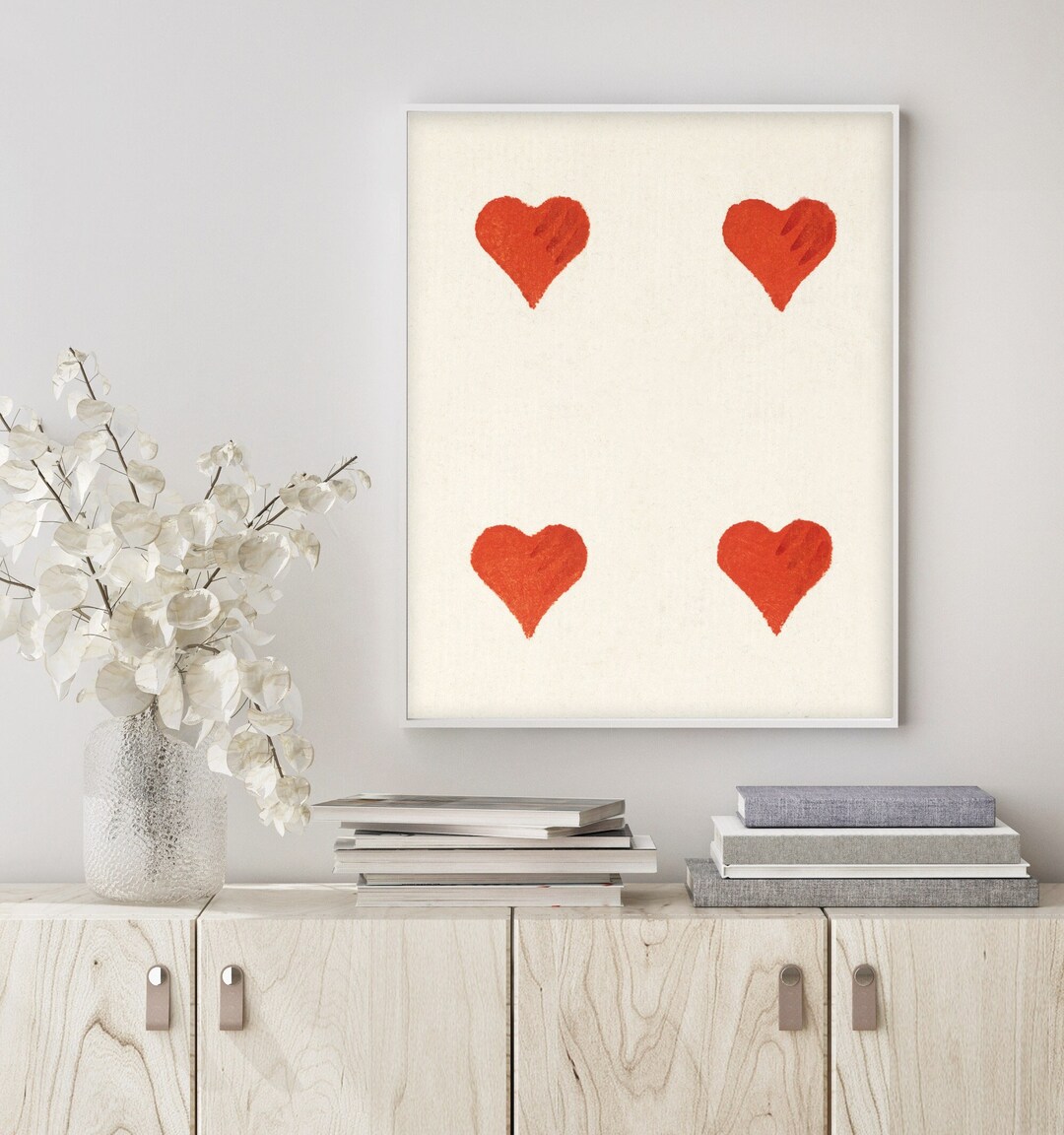 Four of Hearts, Gift for Her, Heart Print, Heart Art, Playing Card ...