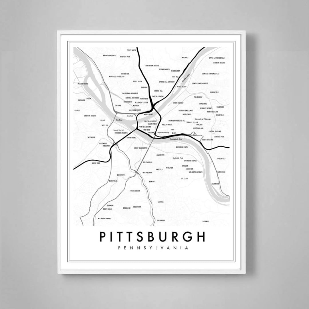 Pittsburgh Map Print, Pittsburgh Pennsylvania Map Poster, City Map ...