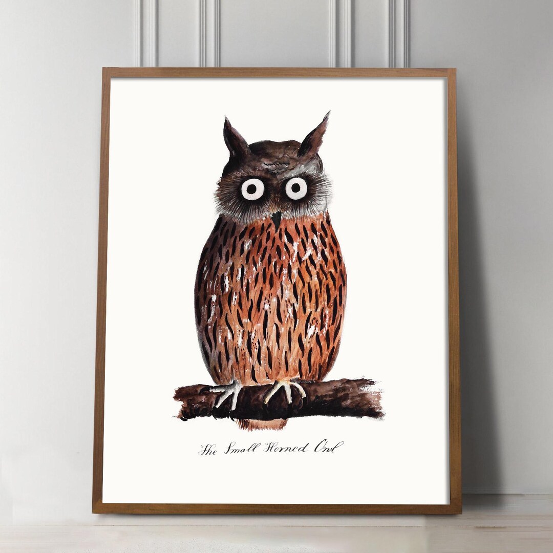 Vintage Owl Drawing, Antique Horned Owl Painting Print, Naturalist Owl ...