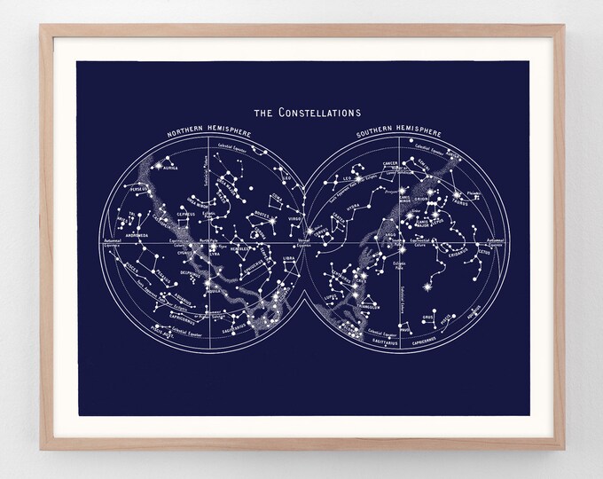 2 Piece Constellation Map Print, Celestial Stars Map Print, Astronomy ...