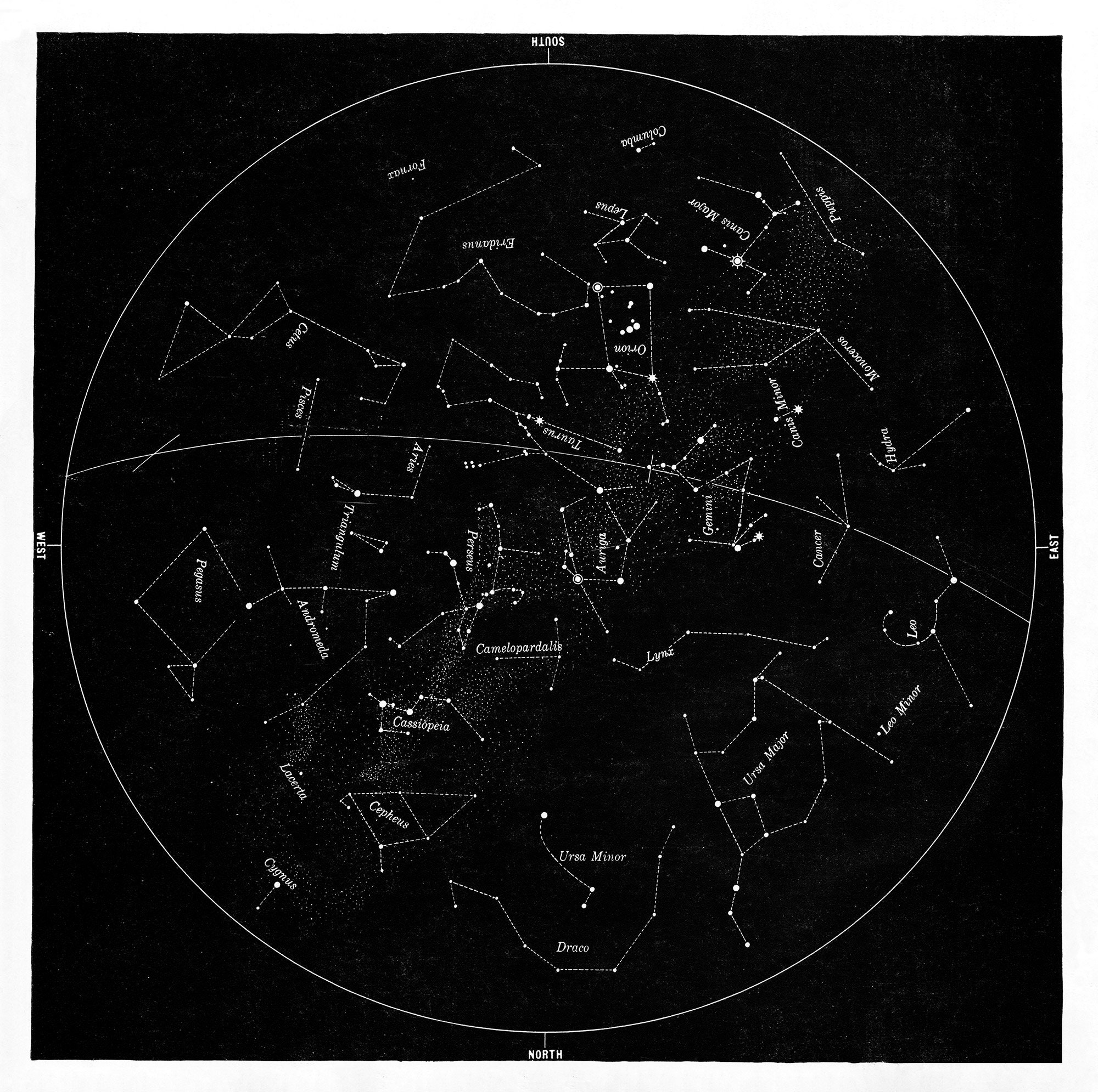 Square Star Chart Astronomy Map With Celestial Constellations Boho ...