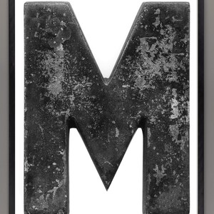 Letter M Print, Industrial Distressed Black, Antique Letter Print ...