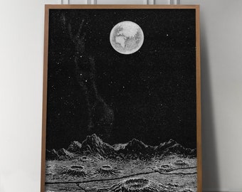 Antique Moon Photograph Art Print, Vintage Lunar Photography, Old Photo ...