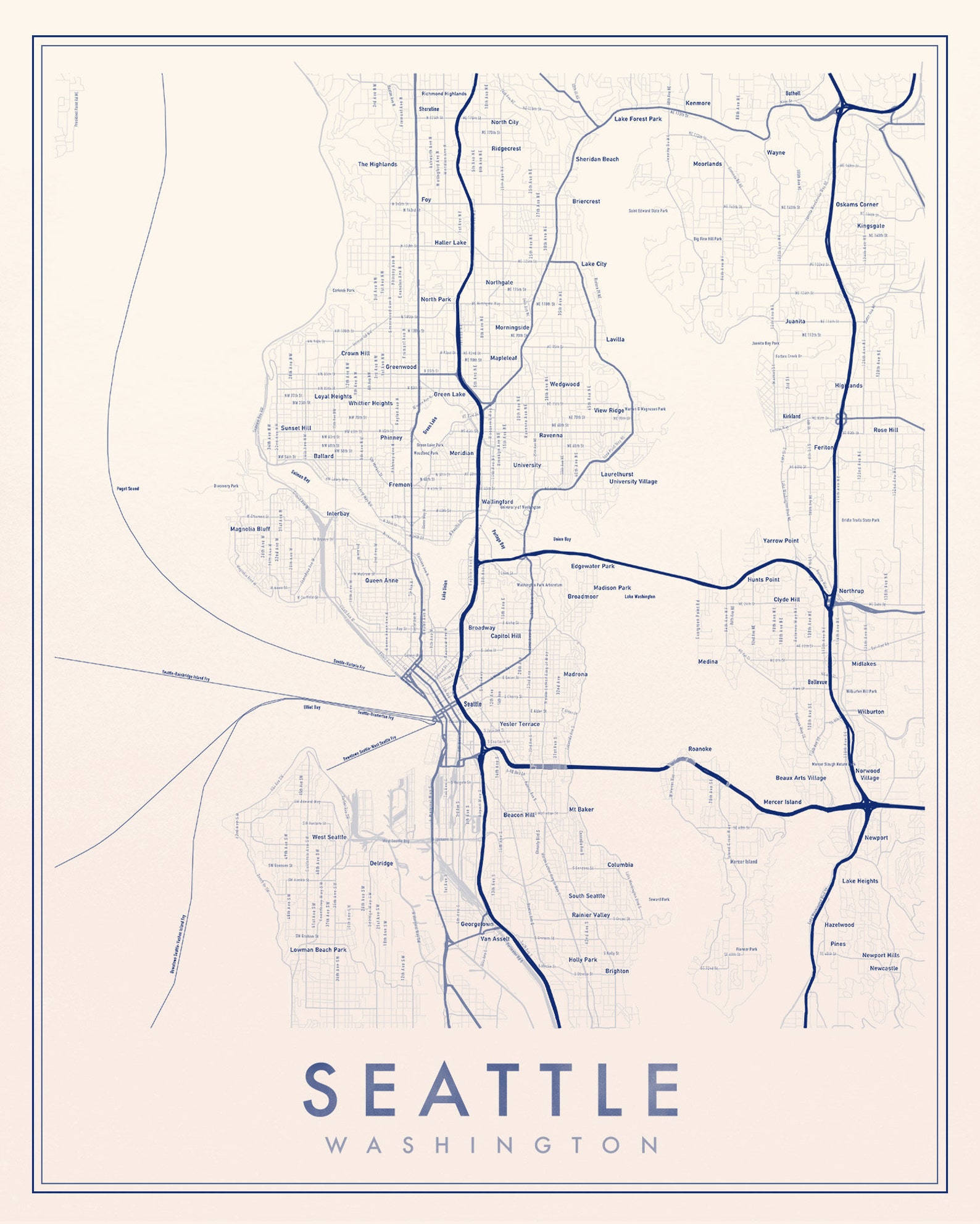 Seattle Map Print Seattle Map Poster City Map Print Seattle - Etsy