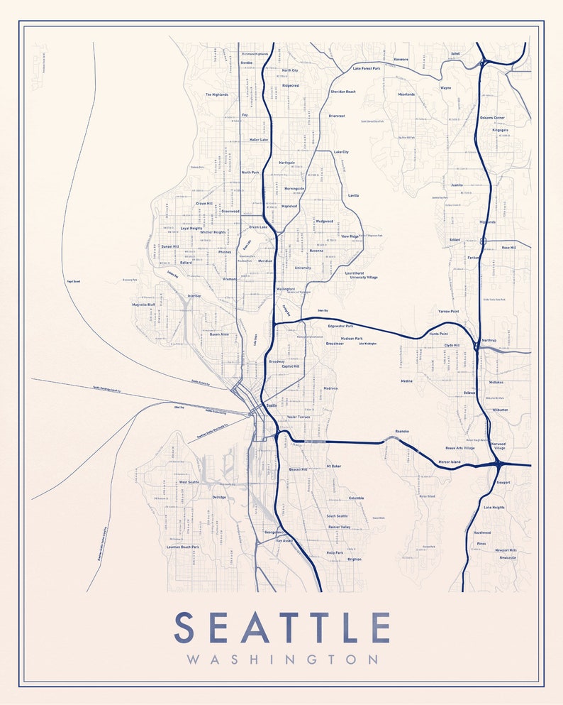 Seattle Map Print Seattle Map Poster City Map Print Seattle - Etsy
