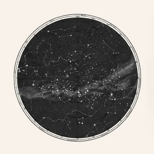 Black Constellation Chart Print, Constellation Map, Black Constellation ...
