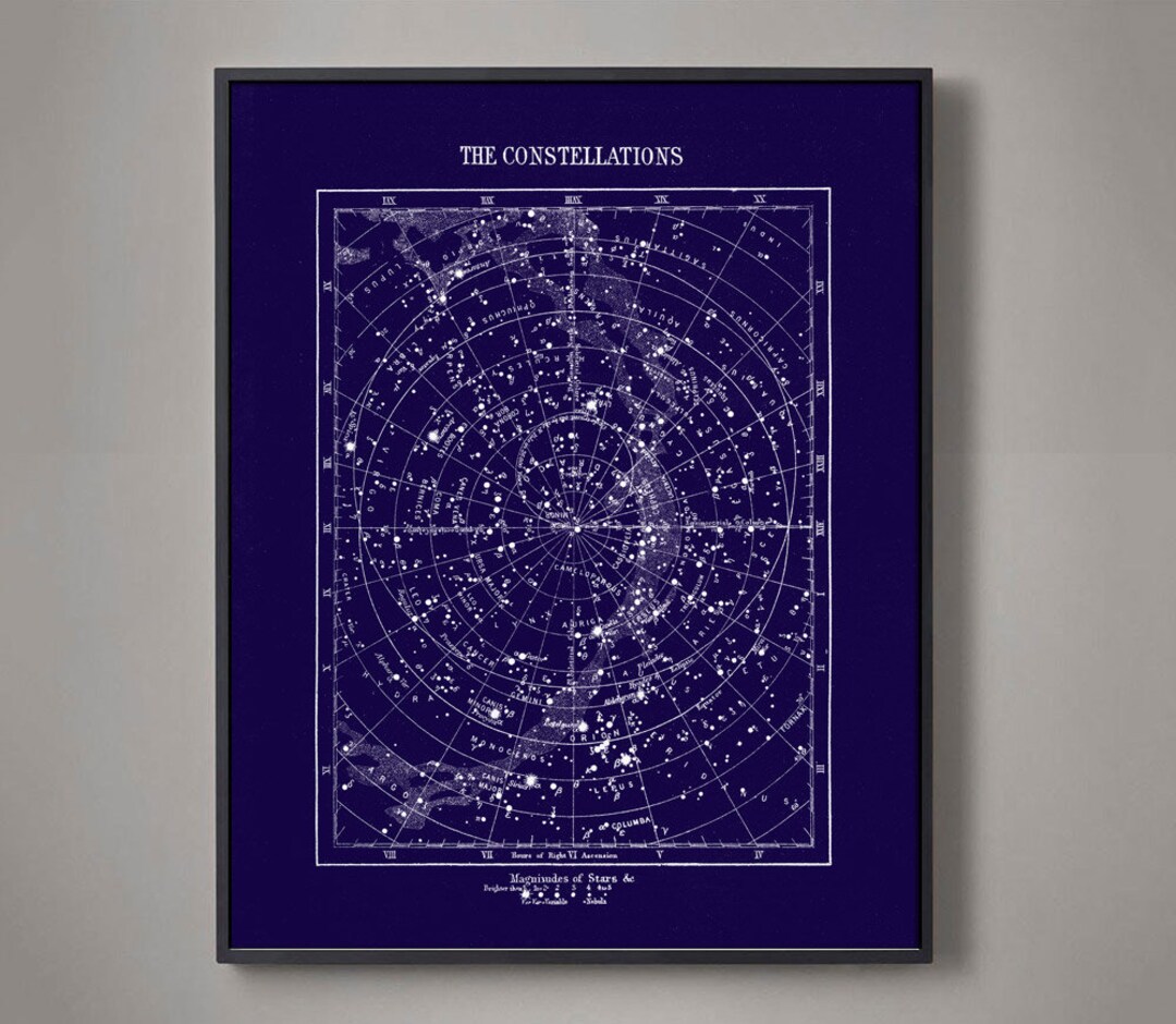 Star Map Print With Constellations: Vintage Astronomy Celestial Map of ...