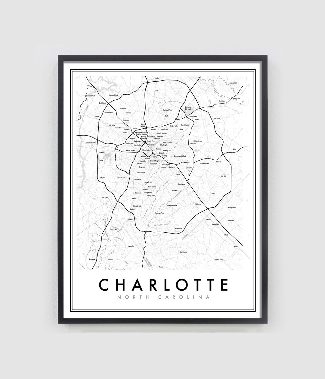 Charlotte North Carolina Map Print, Charlotte Map Poster, City Map ...