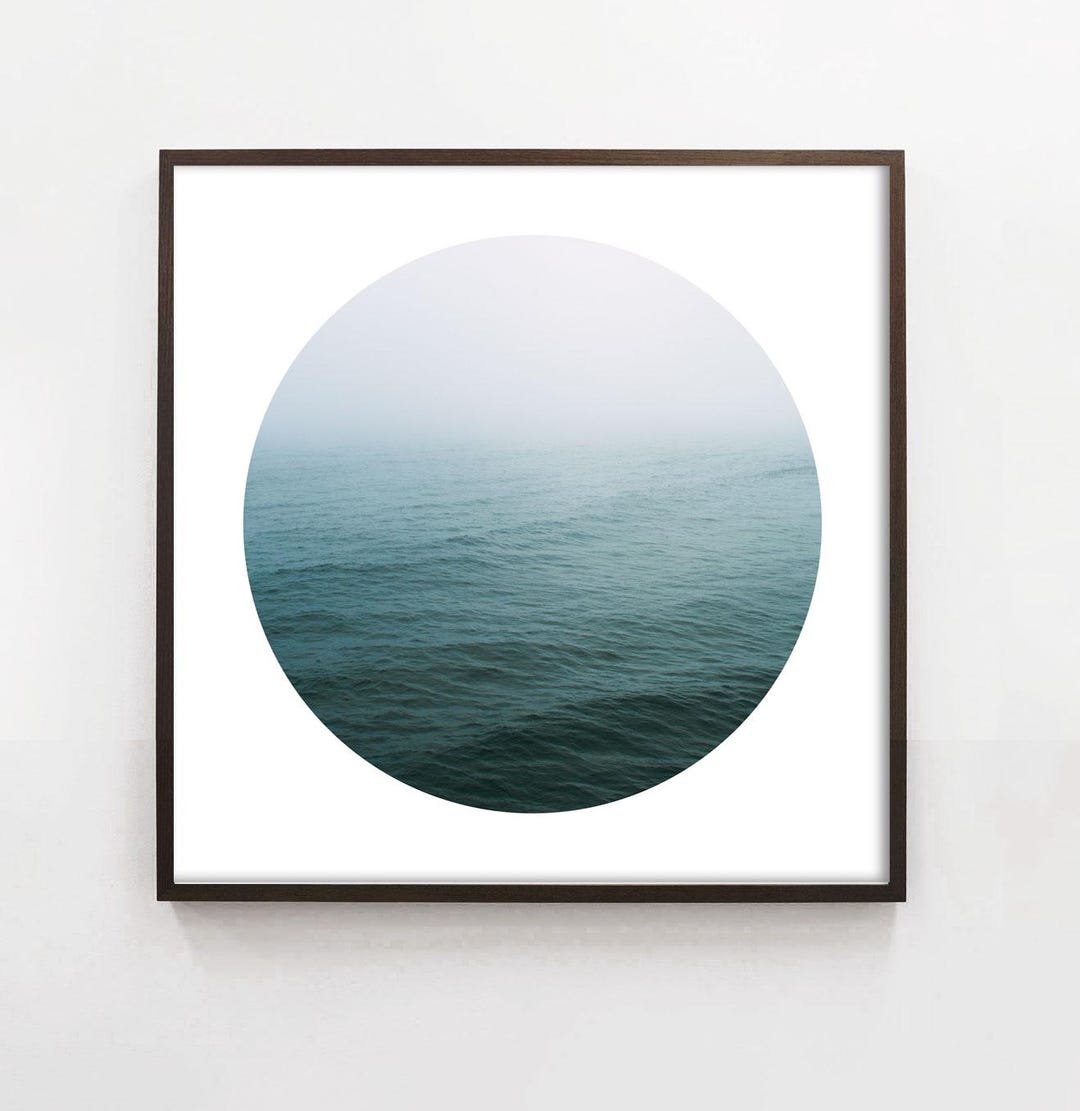 Minimalist Wall Art With Circular Ocean, Round Art Print, Art for ...