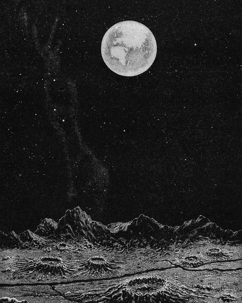 Moonscape, Moon Print, View of Earth, Moon Art, Surface of the Moon ...