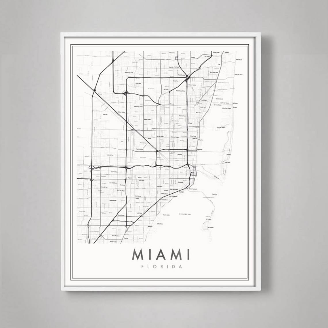 Miami Map Print Miami Map Poster City Map Print Miami Map - Etsy