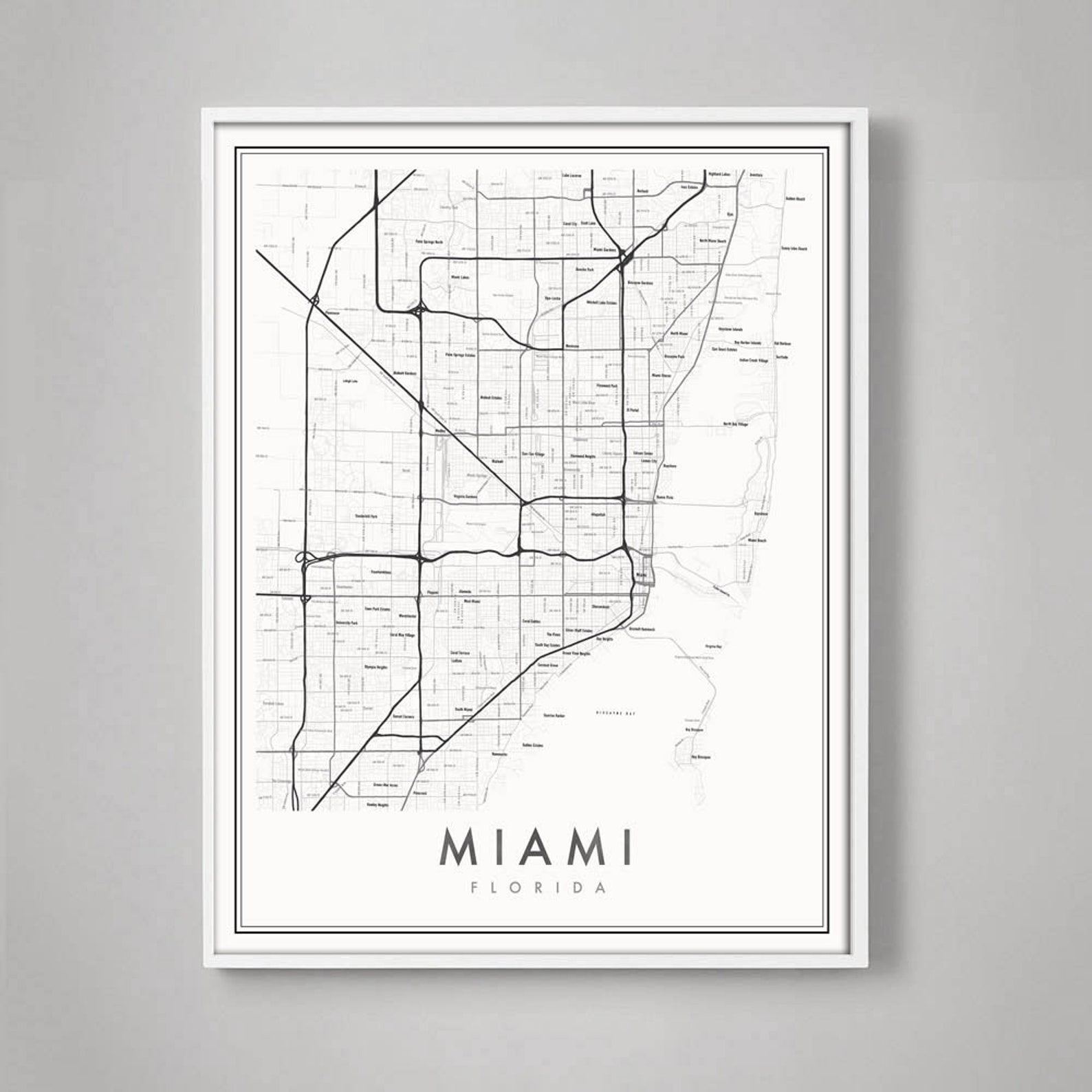 Miami Map Print, Miami Map Poster, City Map Print, Miami Map Art, Map ...