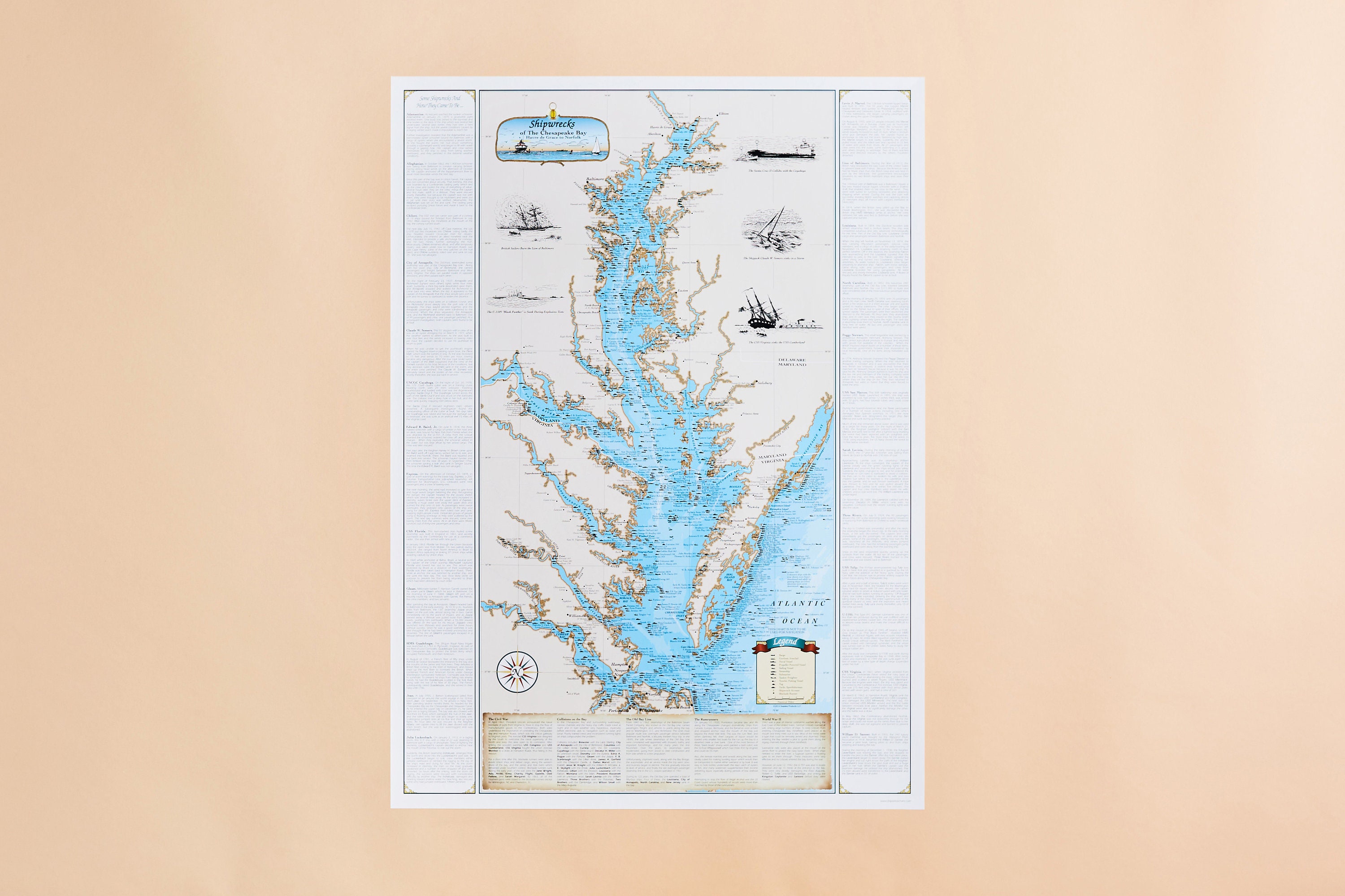 Chesapeake Bay Shipwreck Map: Havre De Grace to Norfolk - Etsy