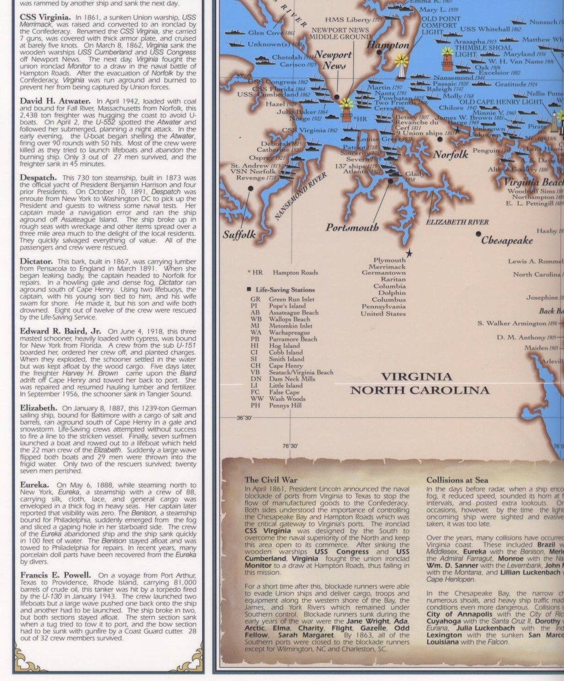 Virginia Shipwreck Map | Etsy