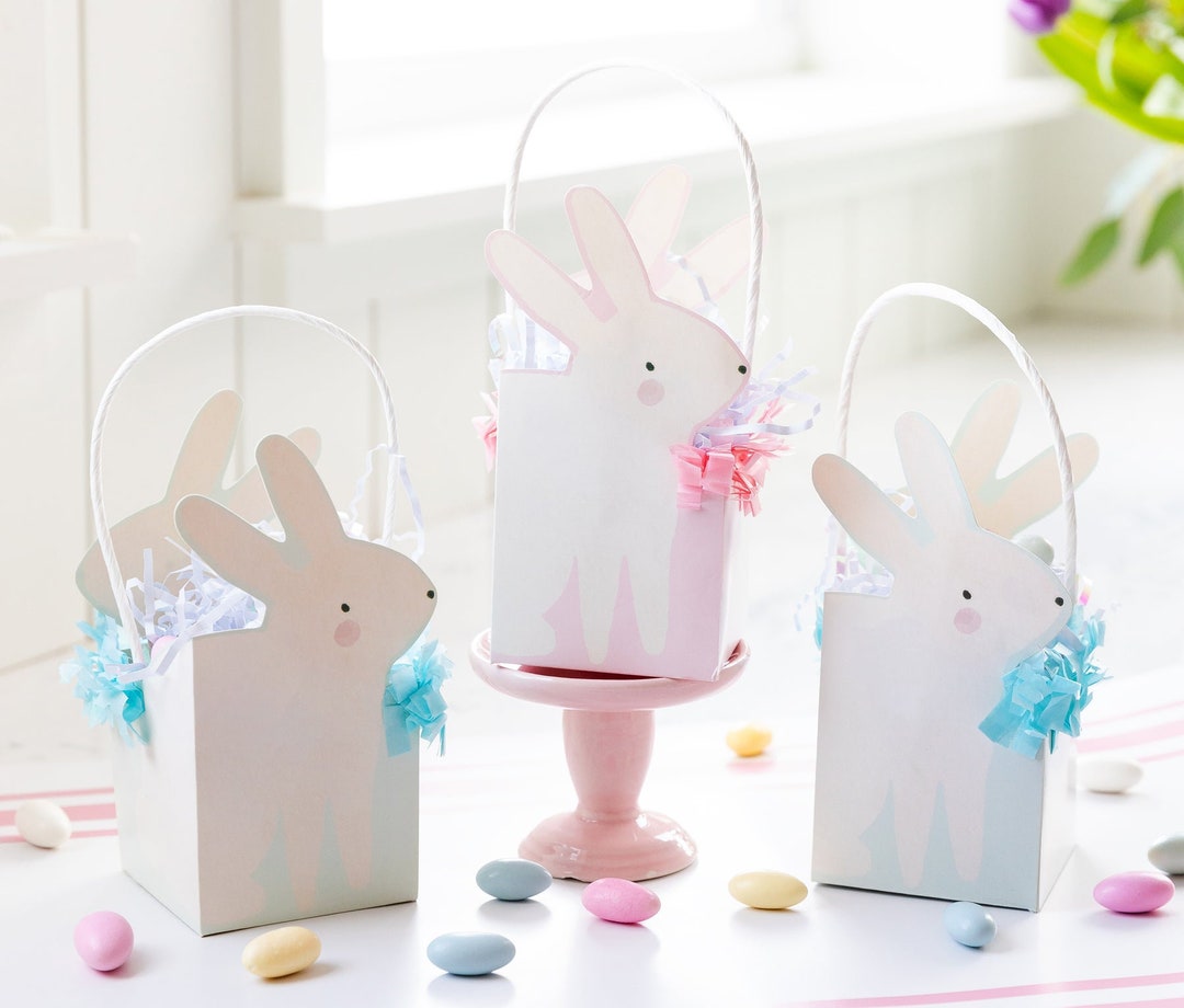 Easter Bunny Paper Treat Baskets With Handle Easter Egg Hunt Easter ...