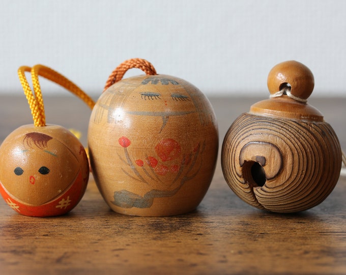 Wood Bell Set of 3 Japanese Bell and Kokeshi Bells Ornament - Etsy