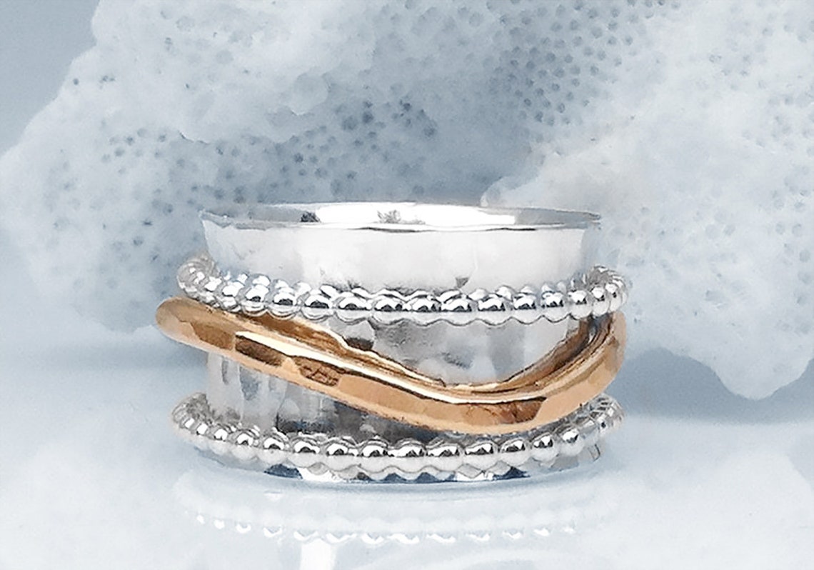 Spinning Ring for Women Sterling Silver Mixed Metal Ring - Etsy