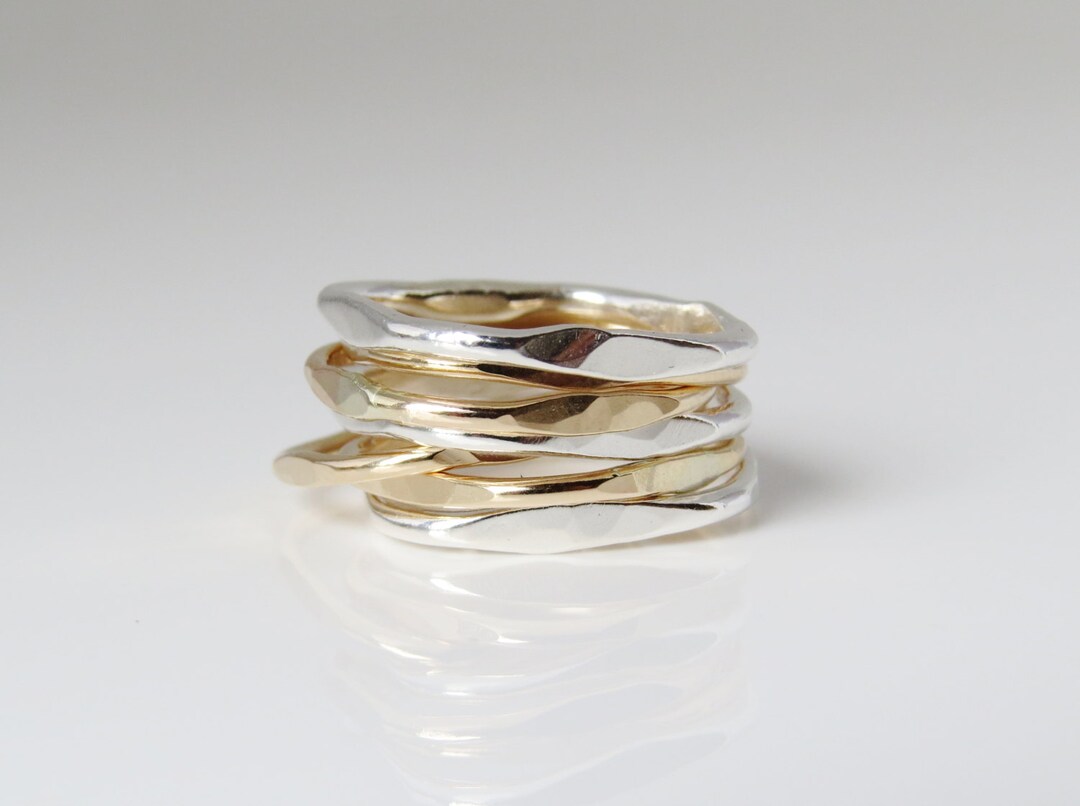 Stacking Rings, Gold and Silver Stack Rings, Square Gold Ring, Stacking ...