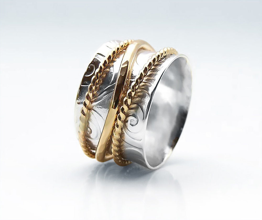 Spinner Rings for Women Sterling Silver and Gold Spinner Ring | Etsy