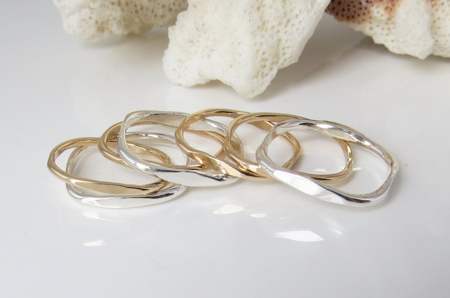 Stacking Rings Gold and Silver Stack Rings Square Gold Ring | Etsy