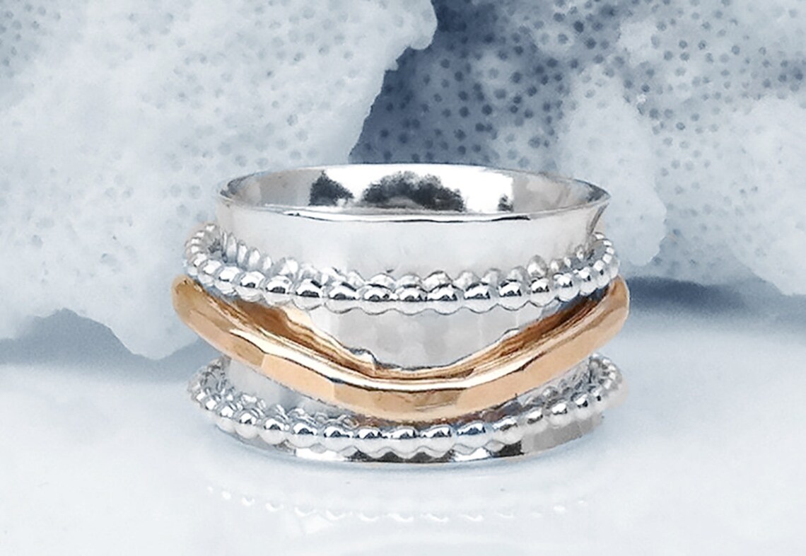 Spinning Ring for Women Sterling Silver Mixed Metal Ring - Etsy