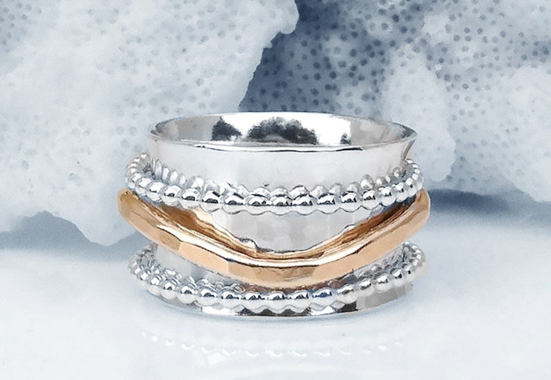 Spinning Ring for Women sterling silver Mixed Metal Ring | Etsy