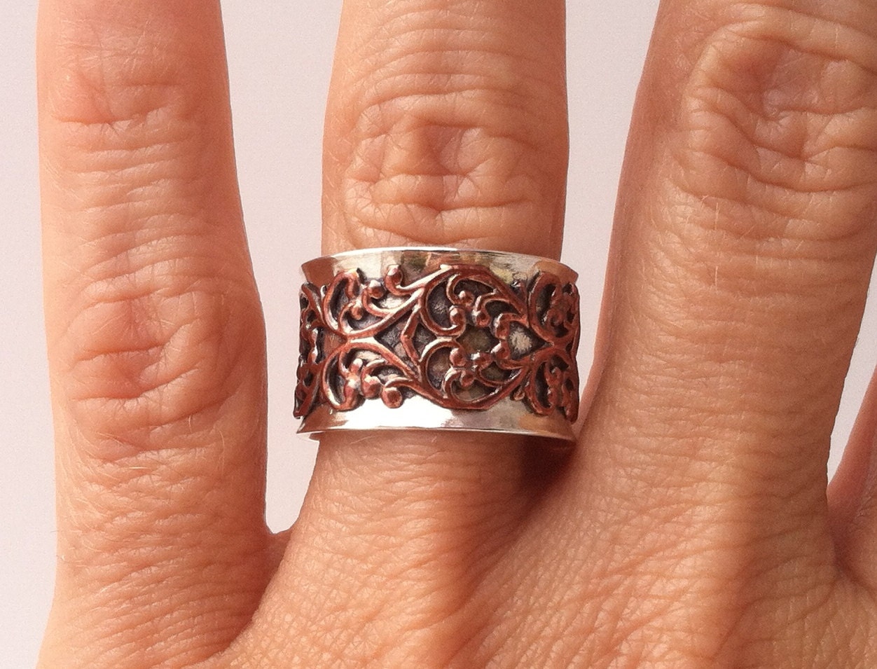 Copper Ring, Silver Copper Ring, Filigree Ring, Wide Band, Celtic Ring ...