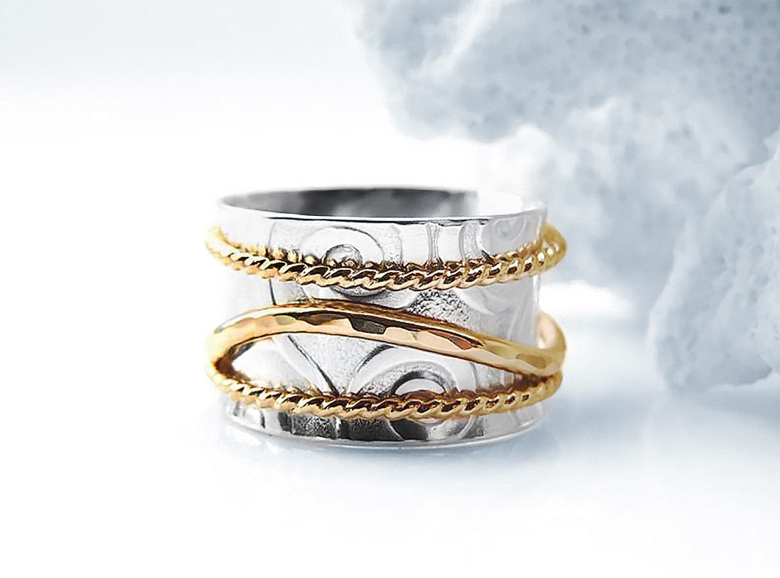 Spinner Rings for Women Sterling Silver and Gold Spinner Ring | Etsy