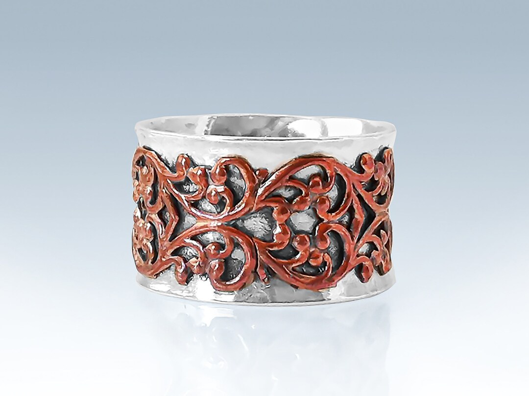 Copper Ring, Silver Copper Ring, Filigree Ring, Wide Band, Celtic Ring ...