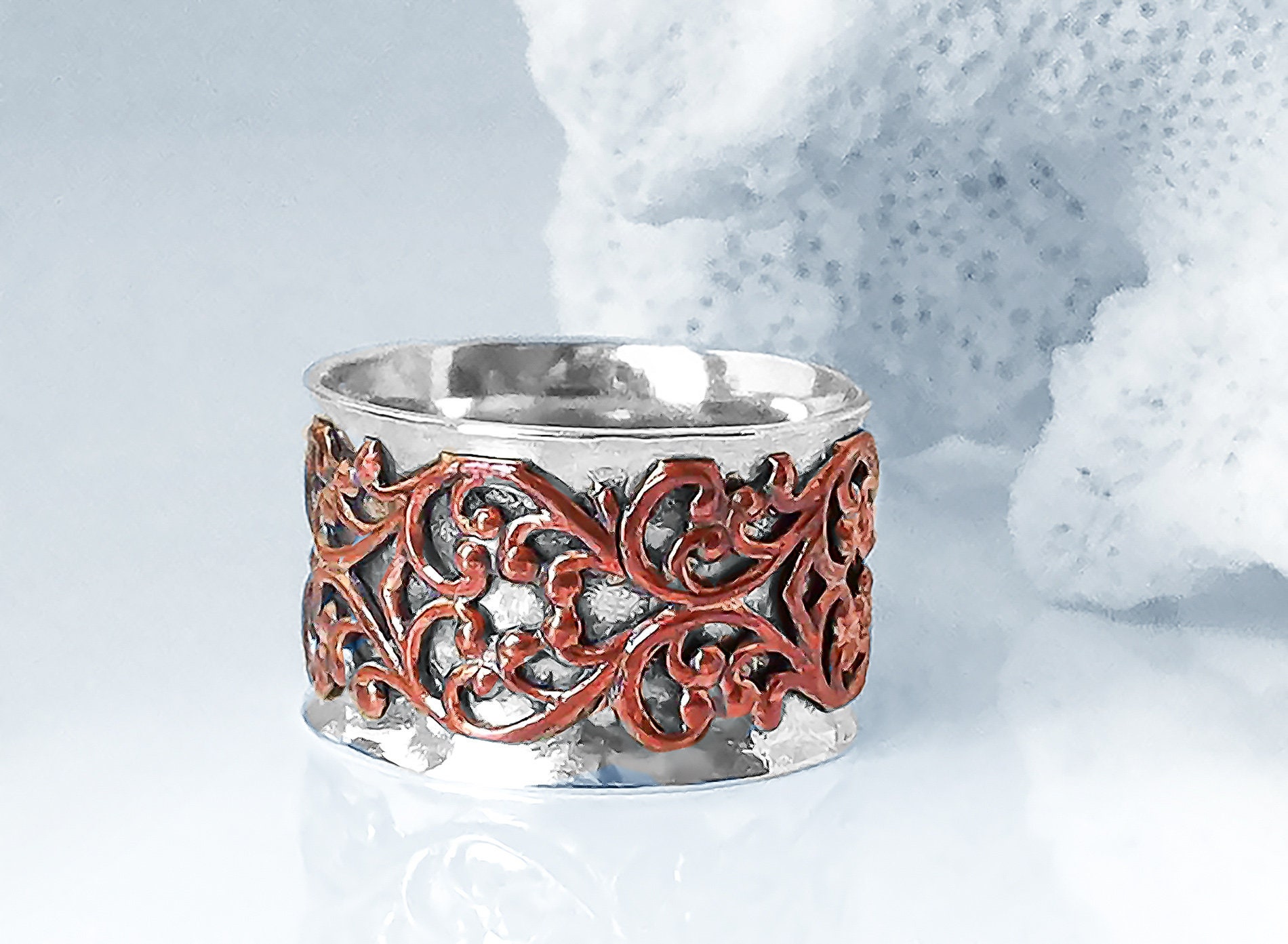 Copper Ring Silver Copper Ring Filigree Ring Wide Band | Etsy