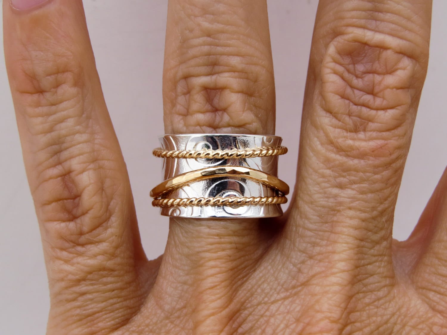 Spinner Rings for Women Sterling Silver and Gold, Spinner Ring Two Tone ...