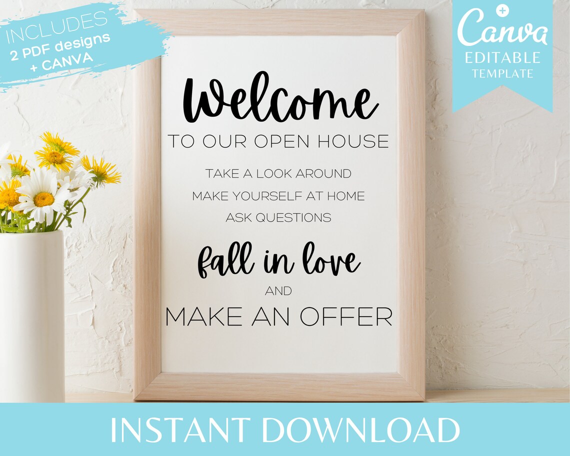 Simple Printable Open House Real Estate Sign, CANVA Template, Editable ...