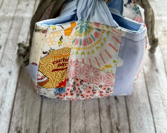 Komebukuro Japanese Rice Bag Patchwork Square Handmade Bag Storage Bag ...