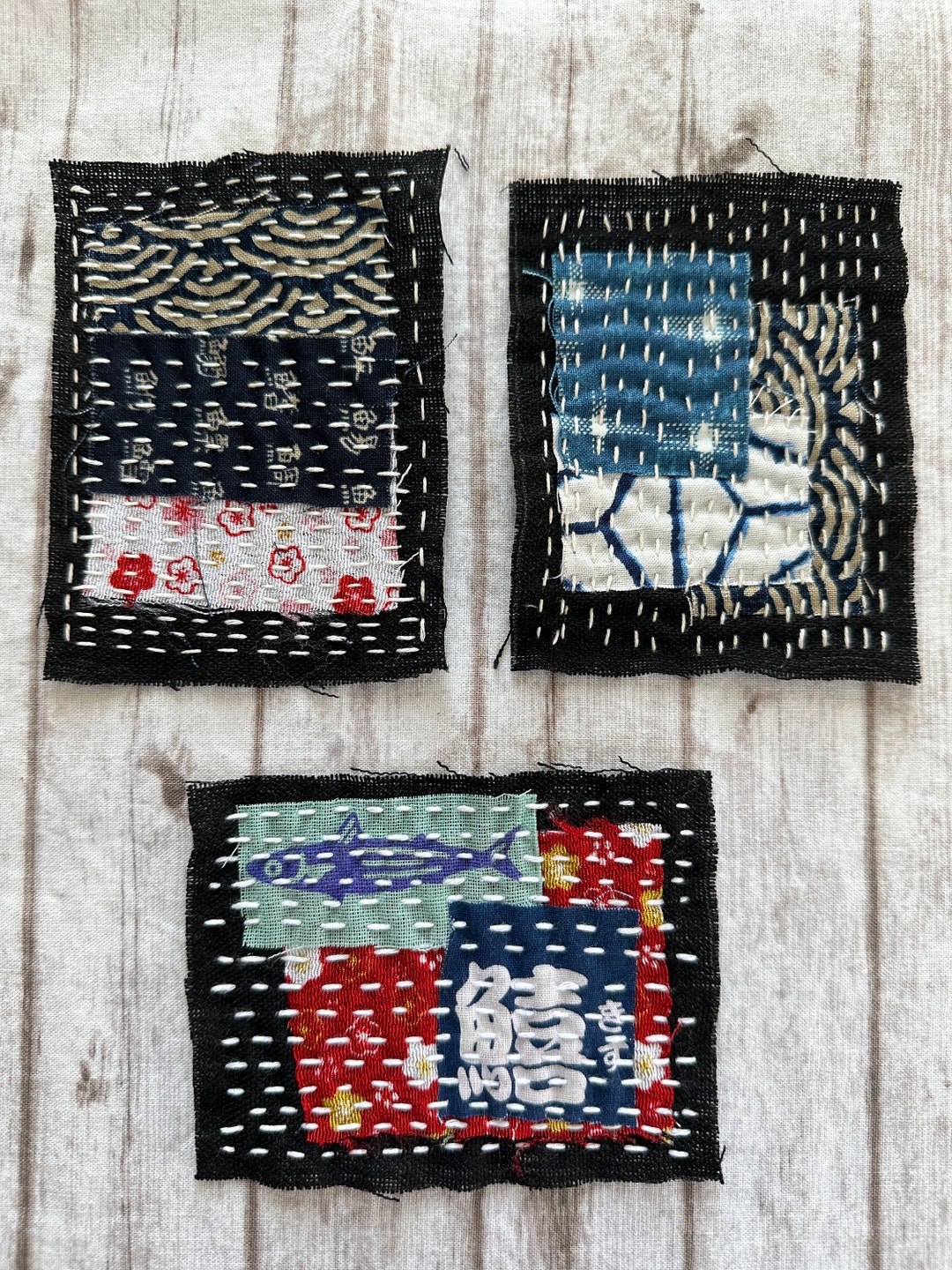 Buro Sashiko Patches Japanese Fabric Collage Patches Mending Stitches ...